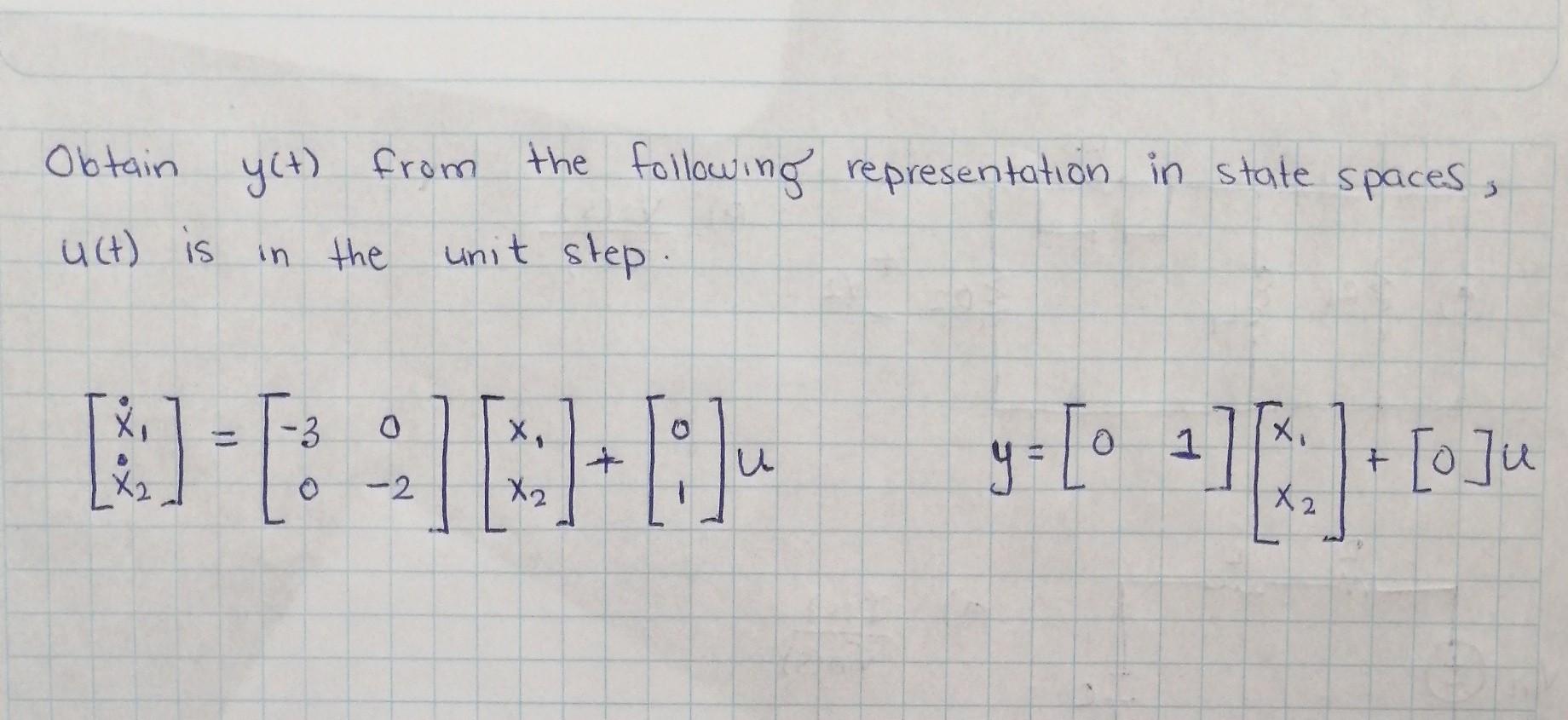 Solved Obtain y(t) from the following representation in | Chegg.com