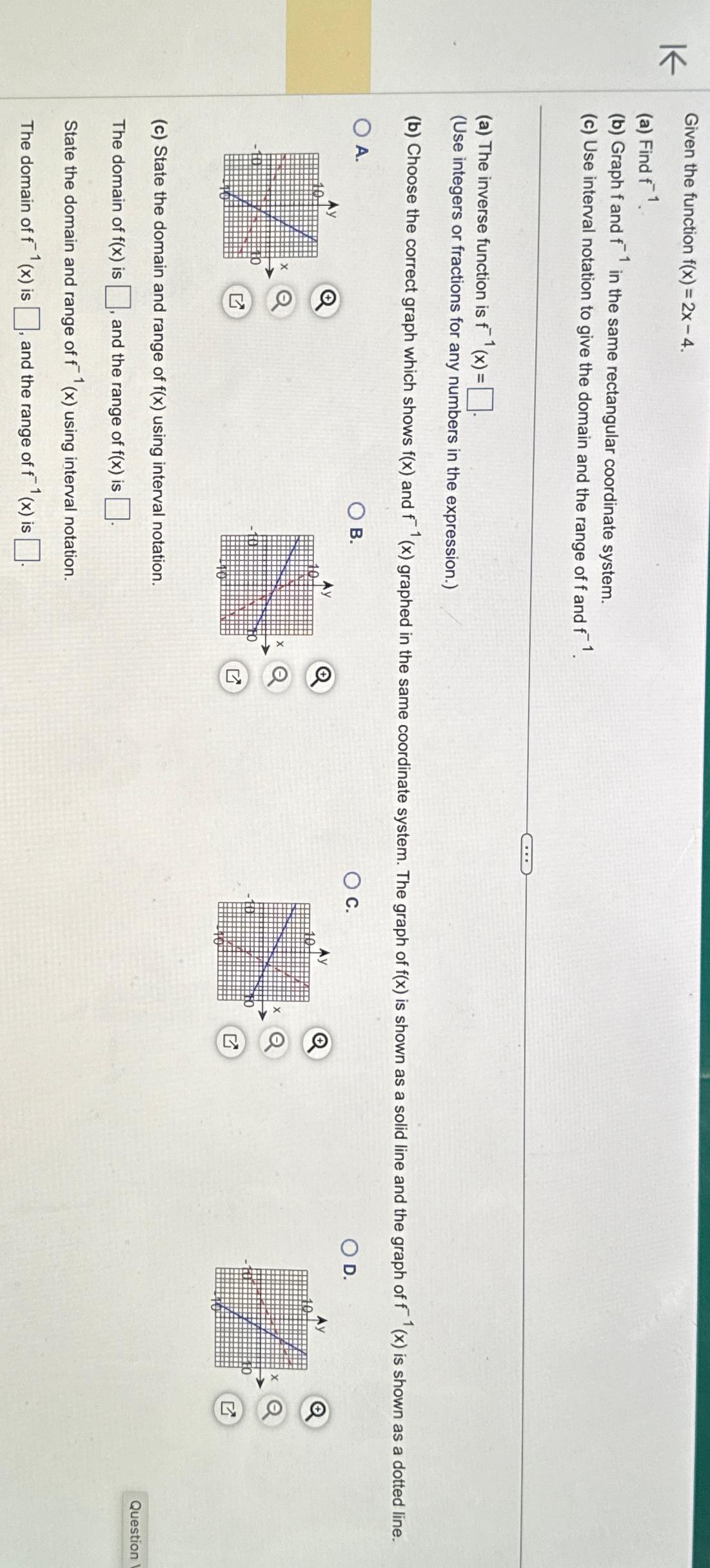 solved-given-the-function-f-x-2x-4-a-find-f-1-b-graph-chegg