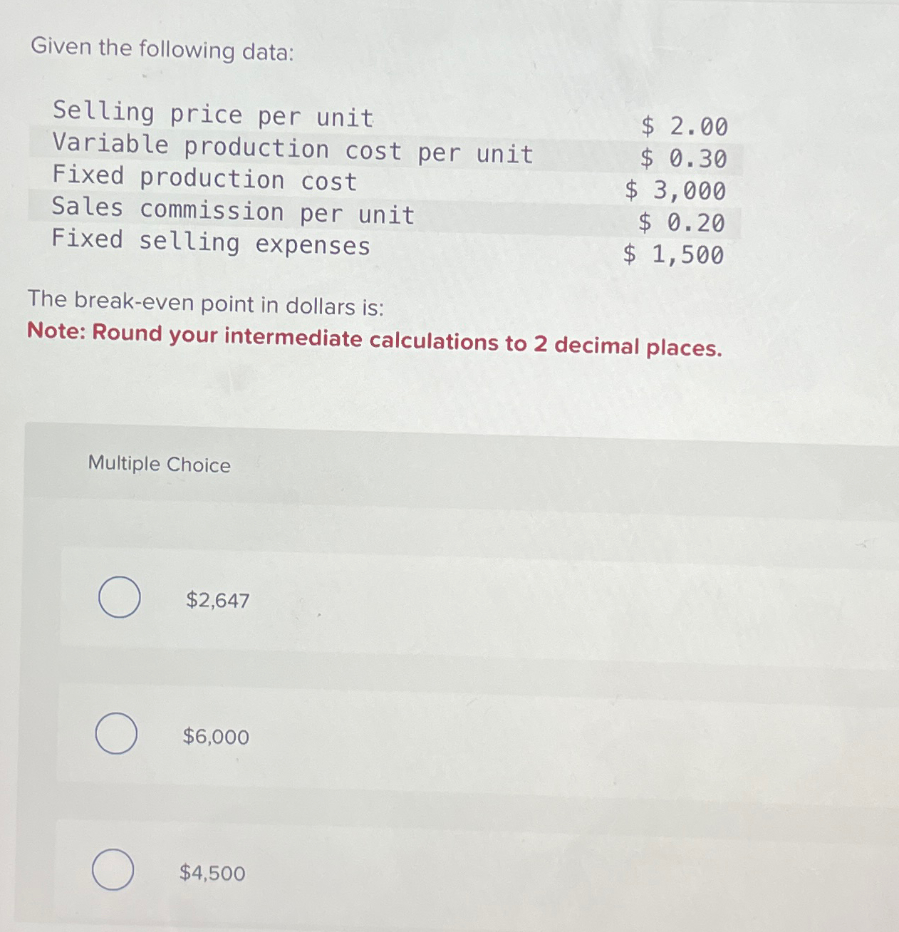 Solved Given the following data:\table[[Selling price per | Chegg.com
