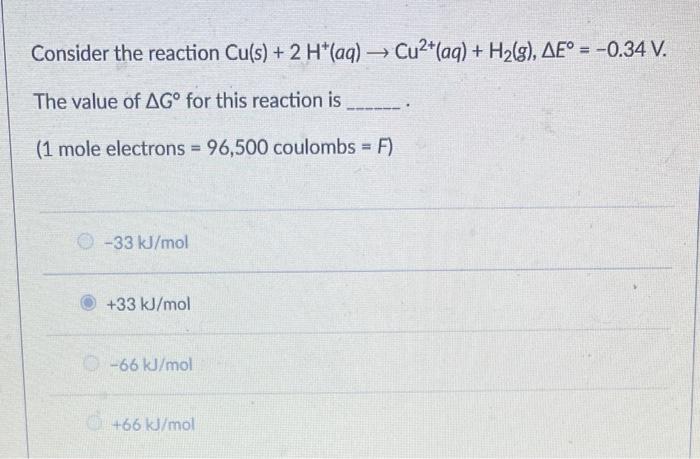 Solved = Consider the reaction Cu(s) + 2 H*(aq) → Cu2+(aq) + | Chegg.com
