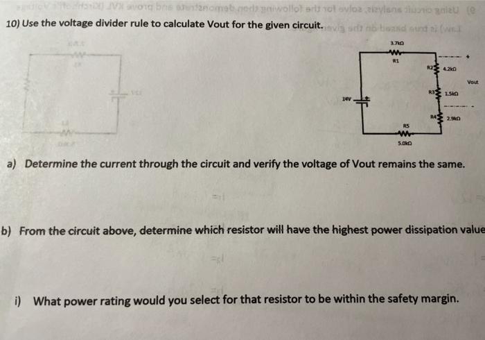 Solved 10) Use the voltage divider rule to calculate Vout | Chegg.com
