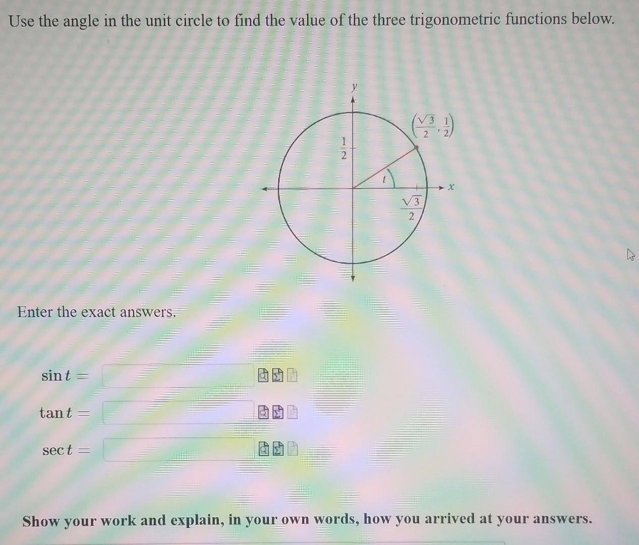 Solved Use the angle in the unit circle to find the value of | Chegg.com