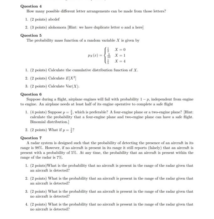Solved Question 4 How many possible different letter | Chegg.com