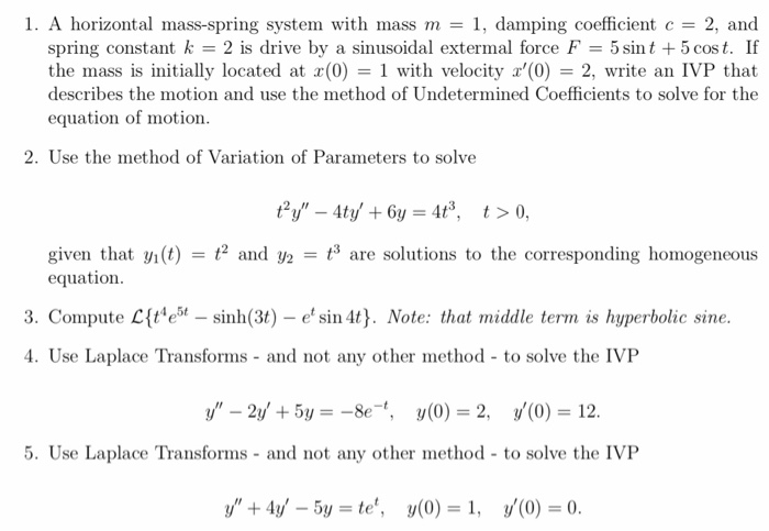 Solved 1. A horizontal mass-spring system with mass m = 1, | Chegg.com