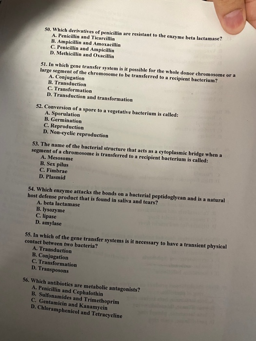 Solved 50. Which derivatives of penicillin are resistant to | Chegg.com