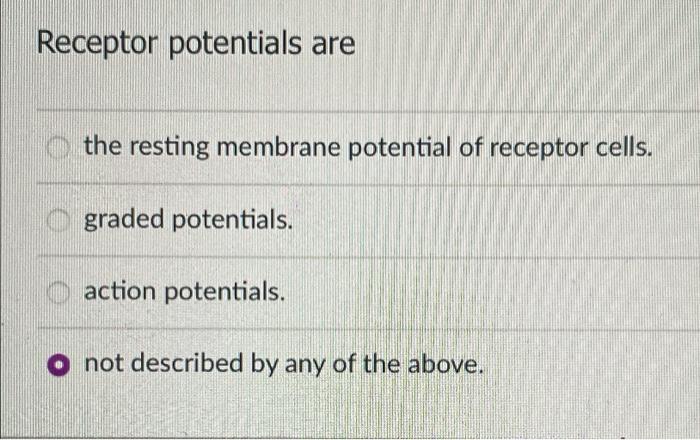Solved Receptor potentials are the resting membrane | Chegg.com