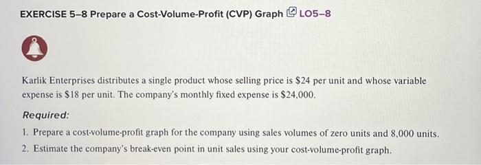 Solved EXERCISE 5-8 Prepare a Cost-Volume-Profit (CVP) Graph | Chegg.com