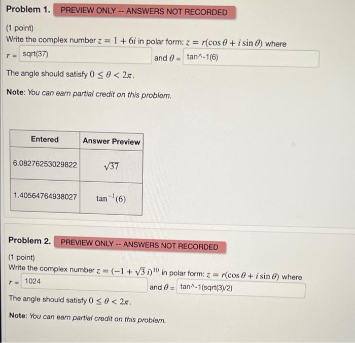 Solved Problem 1. PREVIEW ONLY -- ANSWERS NOT RECORDED r = | Chegg.com