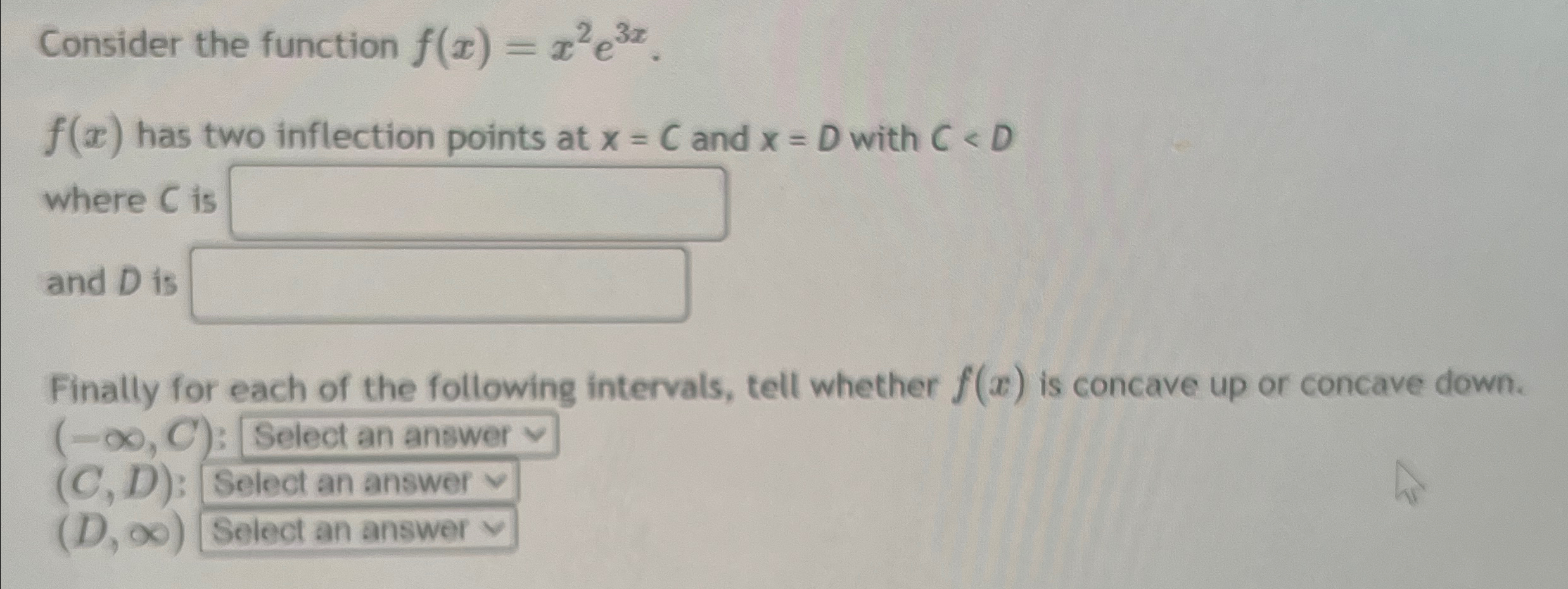 Solved Consider the function f(x)=x2e3x.f(x) ﻿has two | Chegg.com