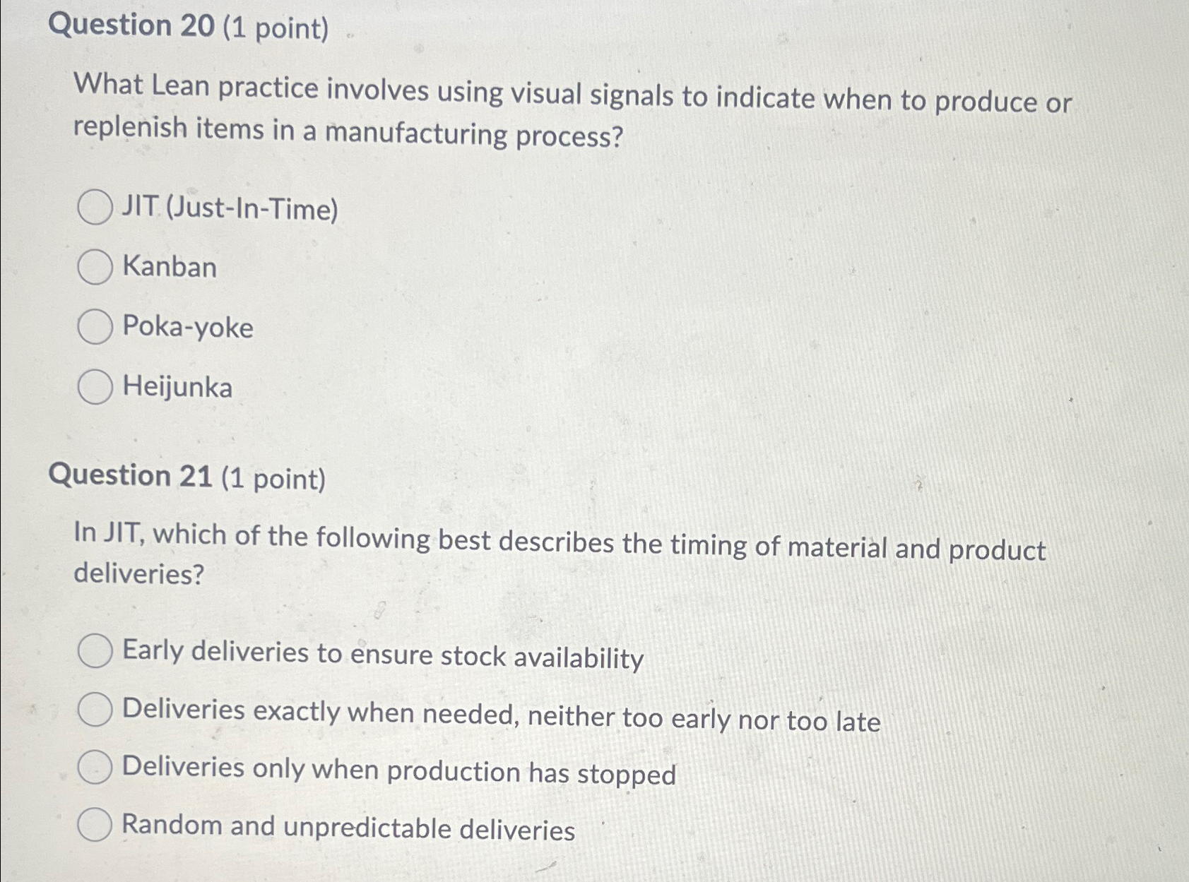 Solved Question 20 (1 ﻿point)What Lean practice involves | Chegg.com
