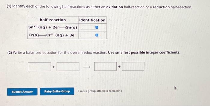 Solved (1) Identify each of the following half-reactions as | Chegg.com