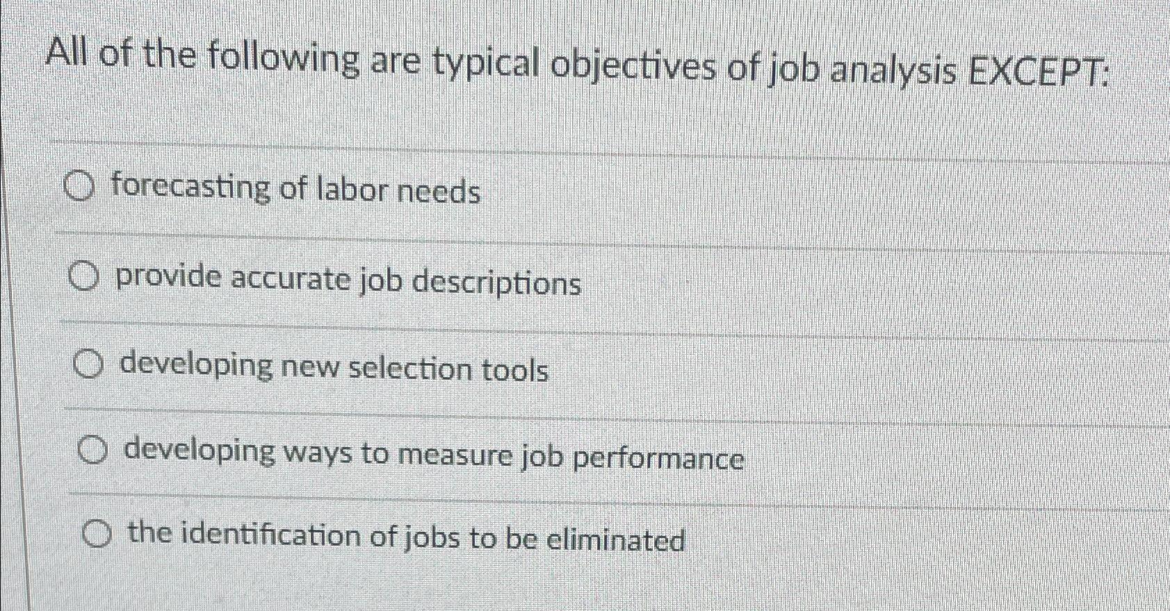 Solved All of the following are typical objectives of job | Chegg.com