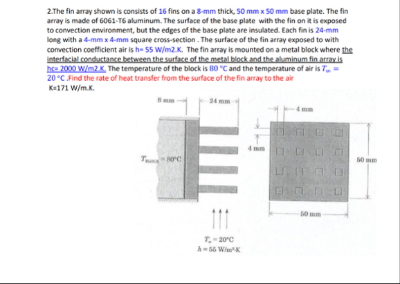 Solved 2.The fin array shown is consists of 16 ﻿fins on a | Chegg.com