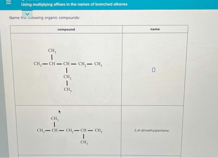 Solved = Using multiplying affixes in the names of branched | Chegg.com