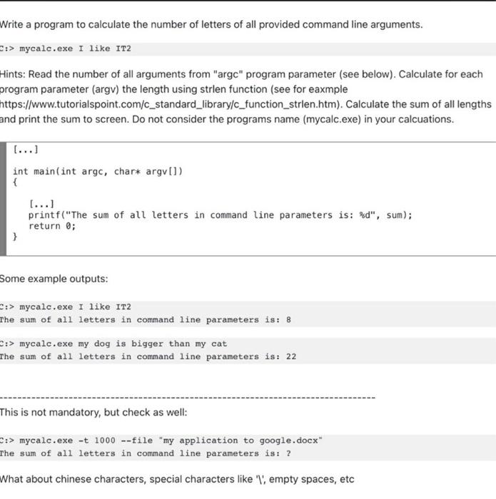 Solved Write a program to calculate the number of letters of | Chegg.com
