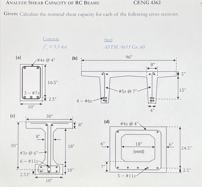 Solved Given: Calculate the nominal shear capacity for each | Chegg.com