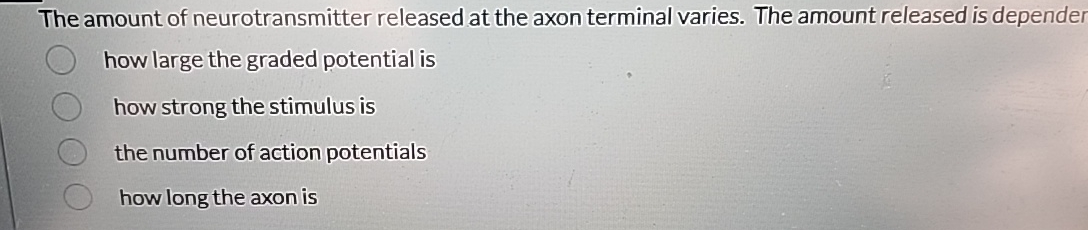 Solved The amount of neurotransmitter released at the axon | Chegg.com
