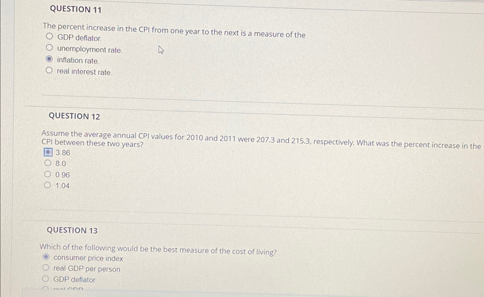 Solved QUESTION 11The percent increase in the CPI from one | Chegg.com