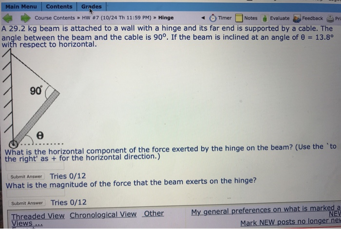 Solved A) Horizontal component of force exerted by the hinge | Chegg.com