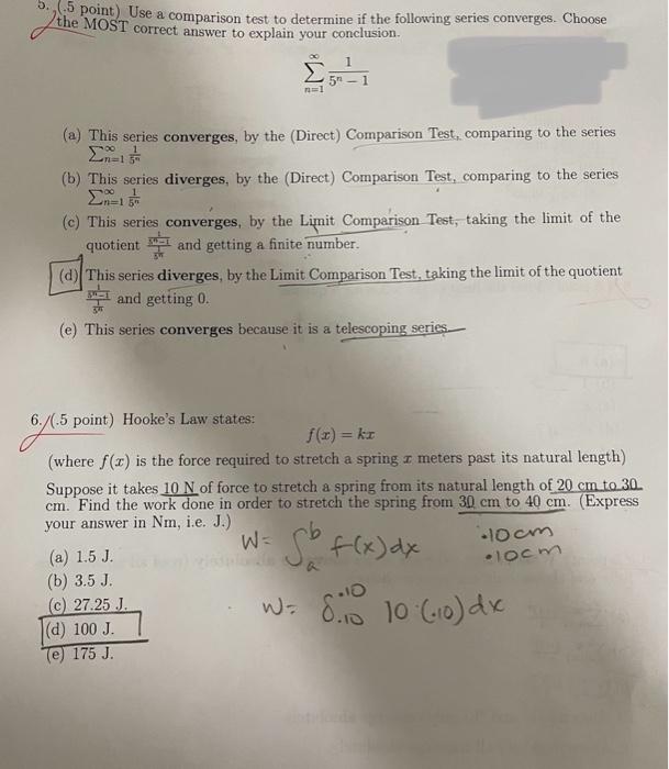 Solved 5. (.5 point) Use a comparison test to determine if | Chegg.com