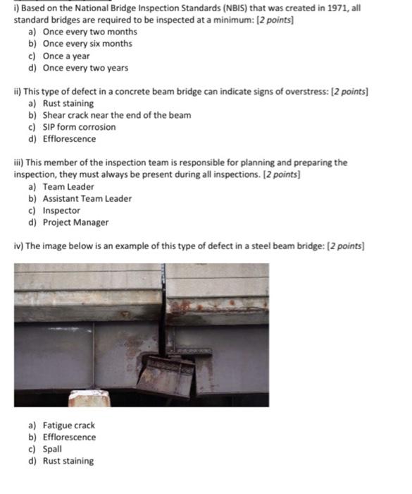 Solved i) Based on the National Bridge Inspection Standards | Chegg.com
