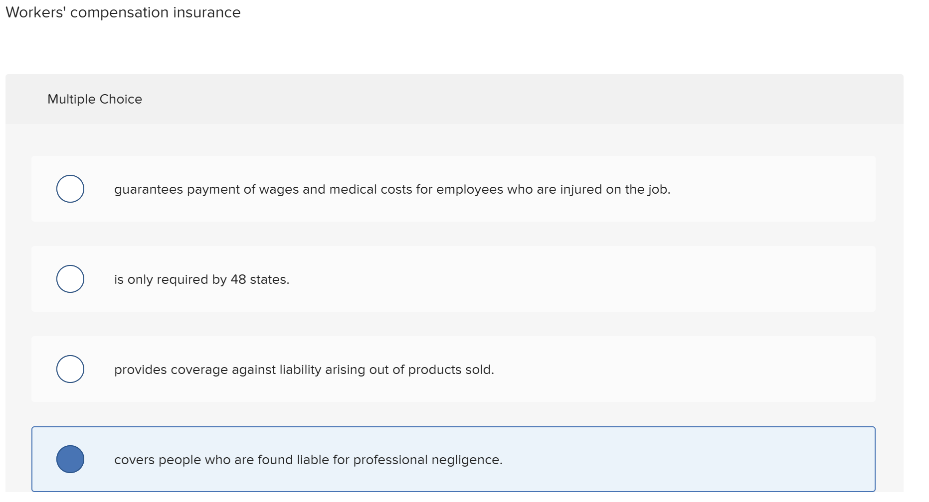 Solved Workers' compensation insuranceMultiple | Chegg.com