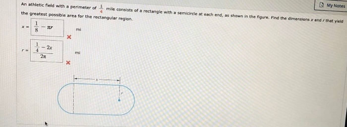Solved An athletic field with a perimeter of mile consists | Chegg.com