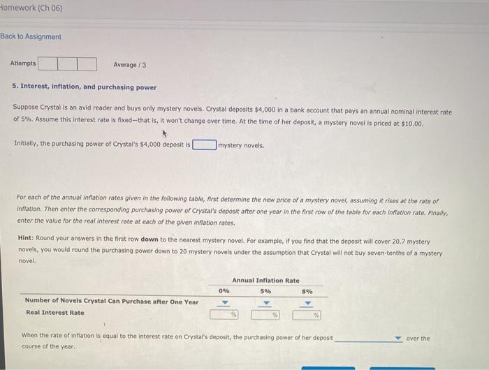 Solved Homework (Ch 06) Back to Assignment Attempts Average | Chegg.com