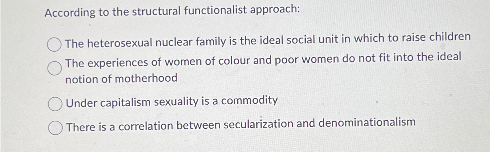 Solved According to the structural functionalist | Chegg.com