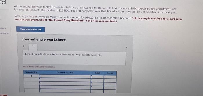 Solved S eBook eferences At the end of the year, Mercy | Chegg.com