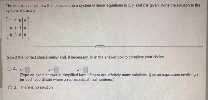 Solved The matrix associated with the solution to a system | Chegg.com