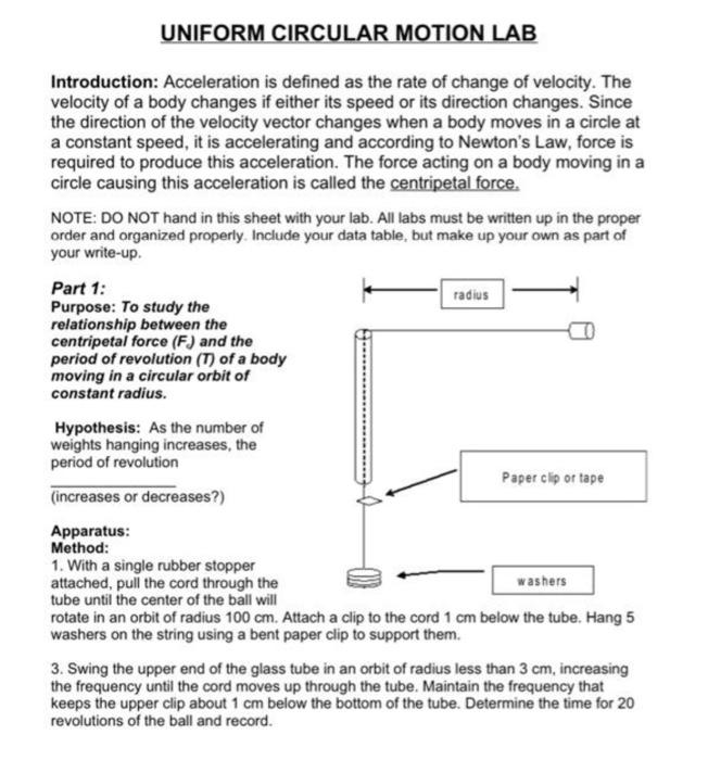 UNIFORM CIRCULAR MOTION LAB Introduction: | Chegg.com