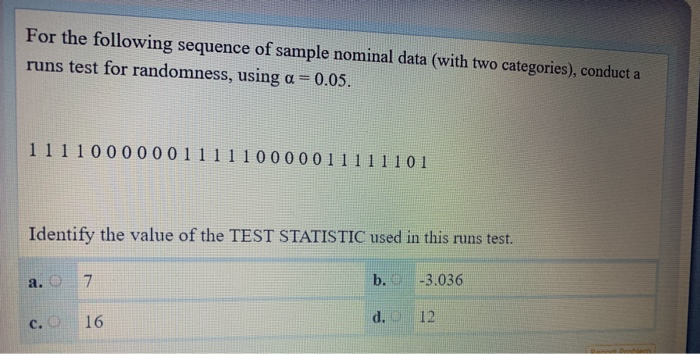 Solved For the following sequence of sample nominal data | Chegg.com