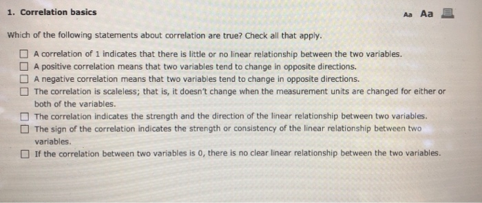 Solved 1. Correlation basics Aa Aa 3 Which of the following | Chegg.com