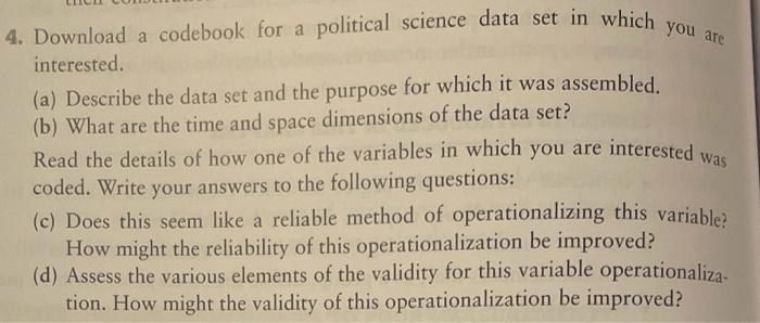 4. Download a codebook for a political science data | Chegg.com
