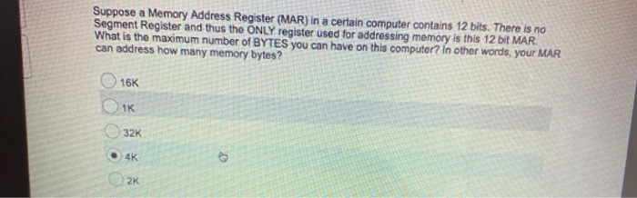 Solved Suppose a Memory Address Register (MAR) in a certain | Chegg.com