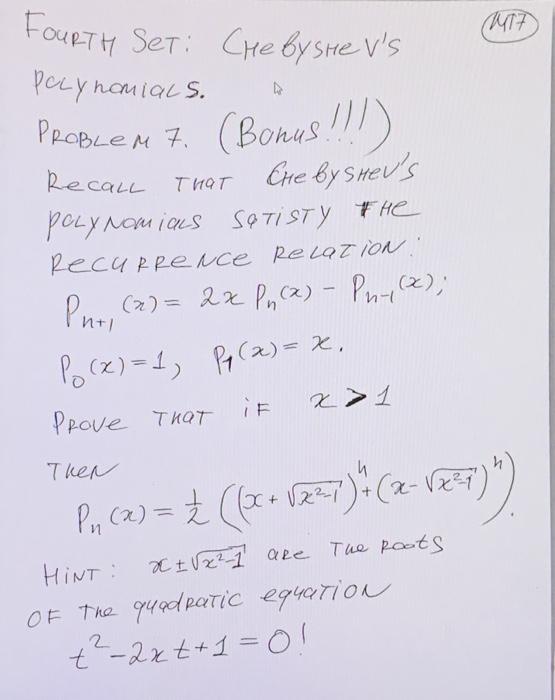 Solved Fourth Seti СнеbysHe v's Pacy nomials. PROBLEM 7. | Chegg.com