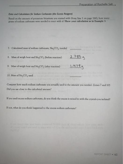 Solved Preparation of Rochelle Salt Dato and Calculations | Chegg.com