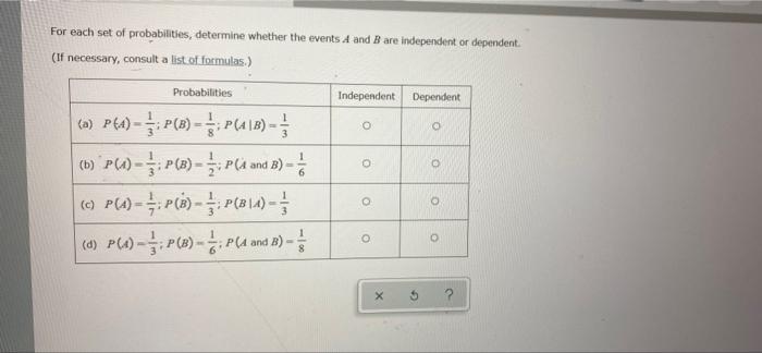 Solved For each set of probabilities, determine whether the | Chegg.com