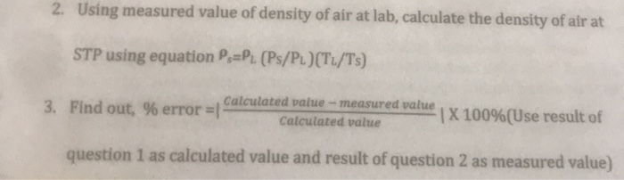 2. Using measured value of density of air at lab, | Chegg.com