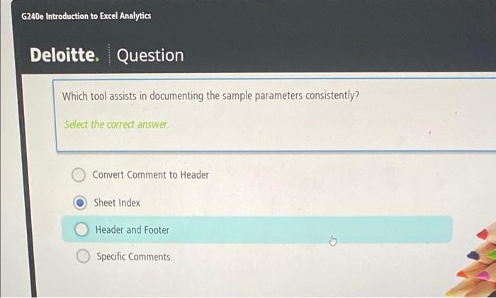 Solved G240e Introduction to Excel Analytics Deloitte. | Chegg.com