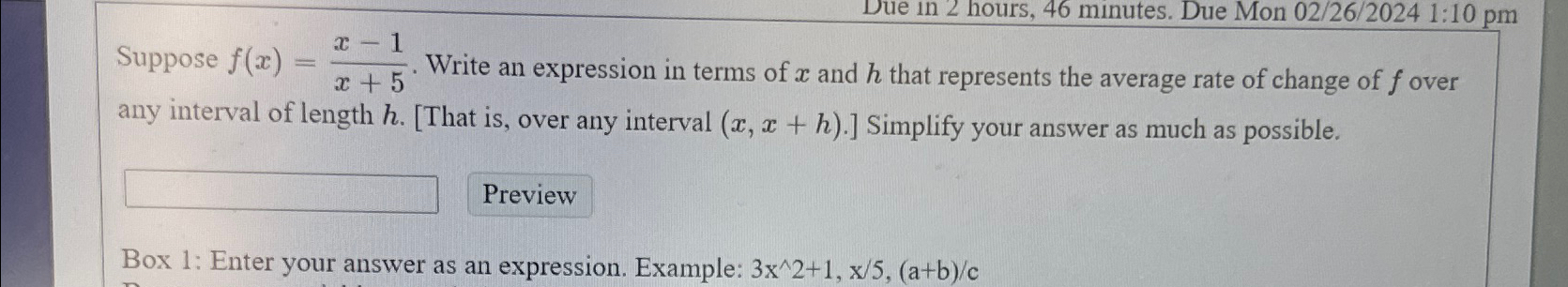 Solved Suppose f(x)=x-1x+5. ﻿Write an expression in terms of | Chegg.com