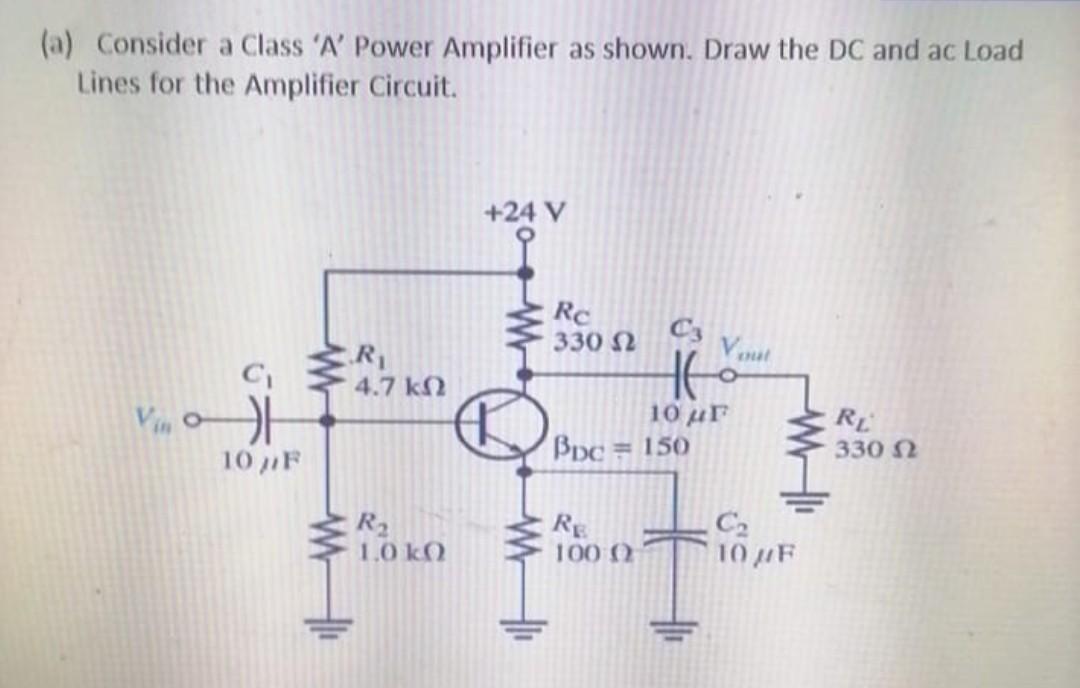 Solved (a) Consider a Class 'A' Power Amplifier as shown. | Chegg.com