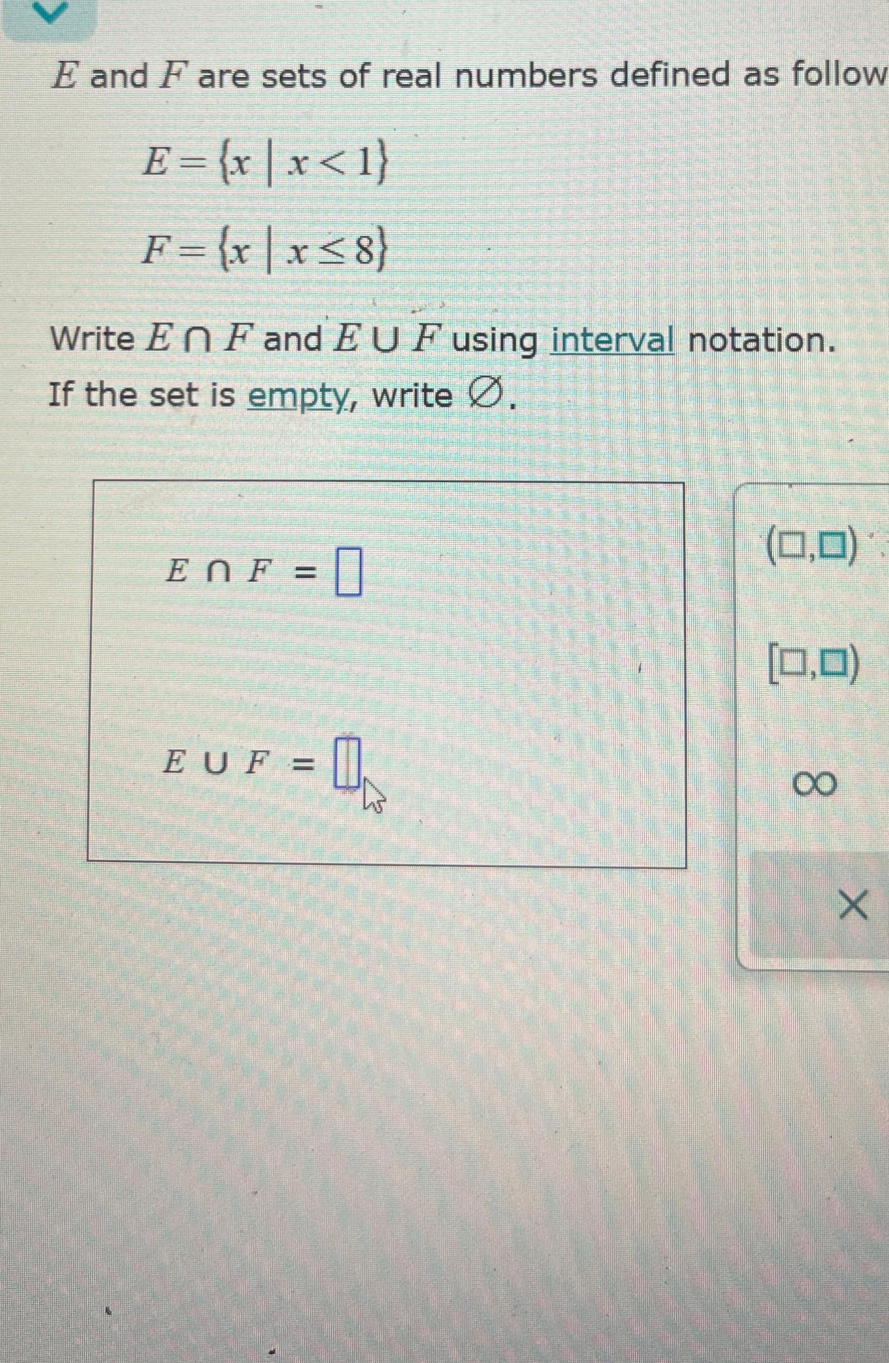Solved E ﻿and F ﻿are sets of real numbers defined as | Chegg.com