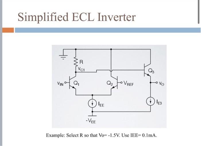 Solved Simplified ECL Inverter w R VC1 VIN Q TOVREF vo IEE | Chegg.com