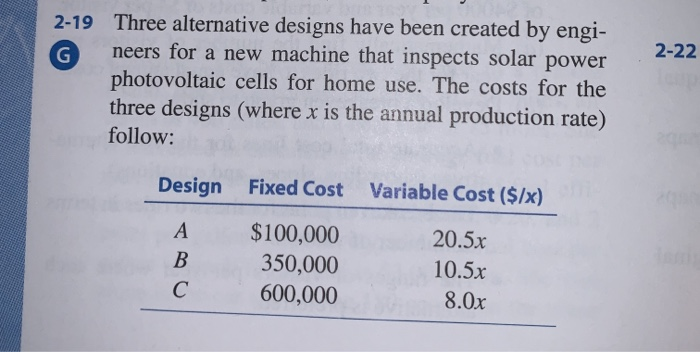 2-19 2-22 Three alternative designs have been created | Chegg.com