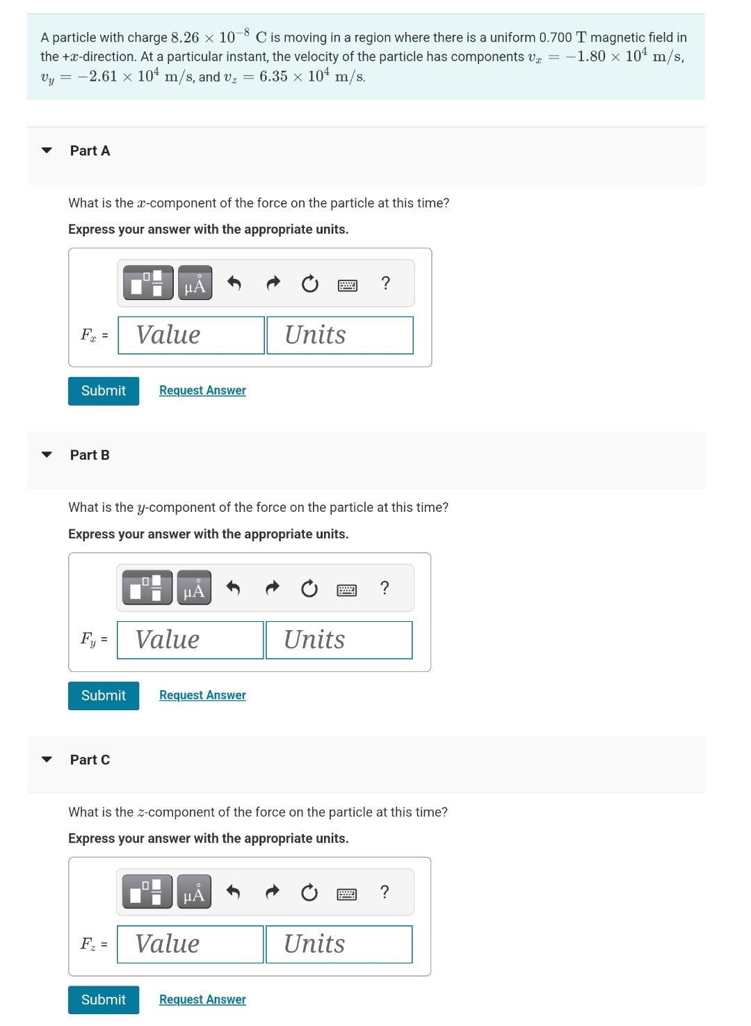 Solved A particle with charge 8.26×10-8C ﻿is moving in a | Chegg.com