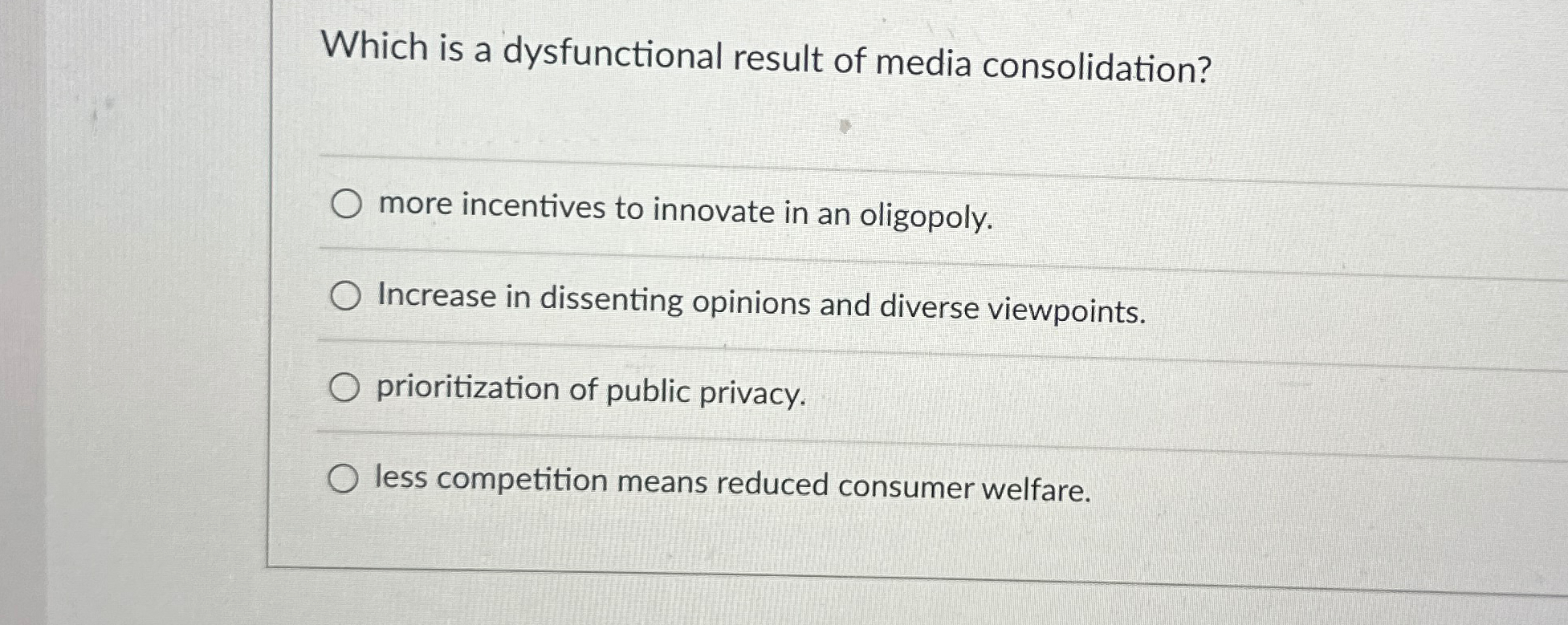 Solved Which is a dysfunctional result of media | Chegg.com