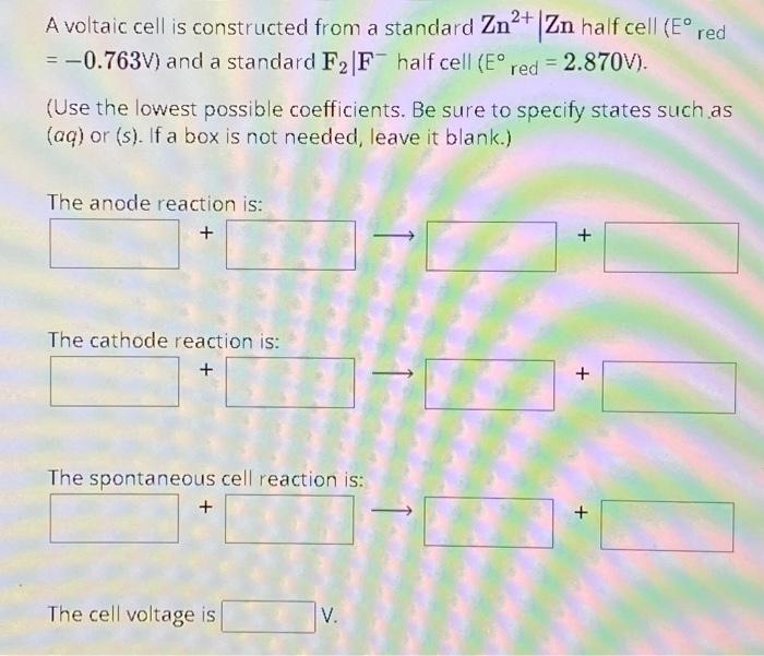 Solved A voltaic cell is constructed from a standard Zn2+∣Zn | Chegg.com