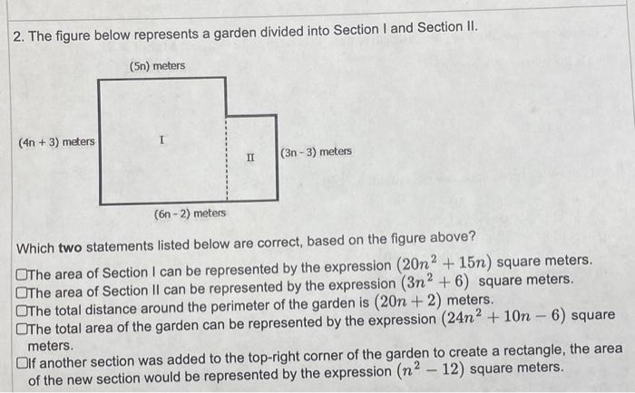 Solved 2. The figure below represents a garden divided into | Chegg.com